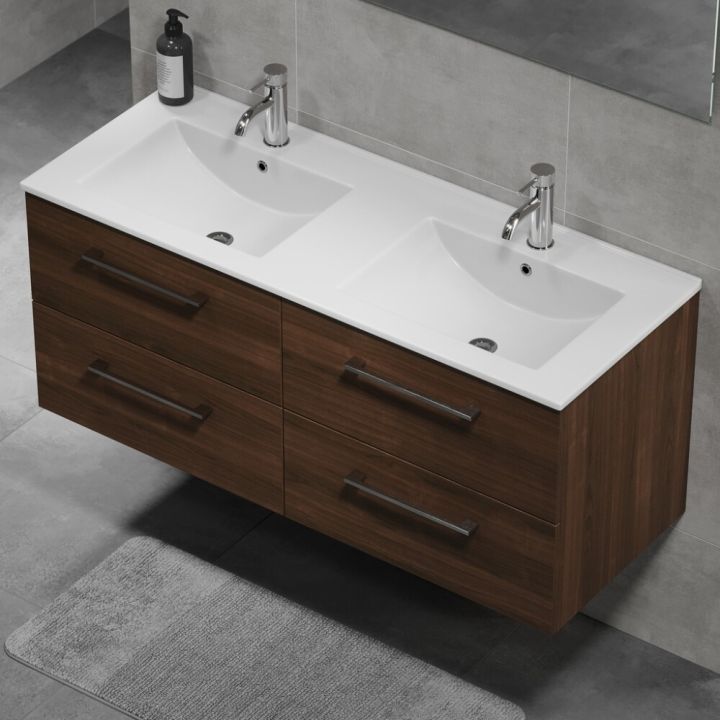 Baðinnrétting tvöföld handlaug 120 cm Camden hnota | BAUHAUS