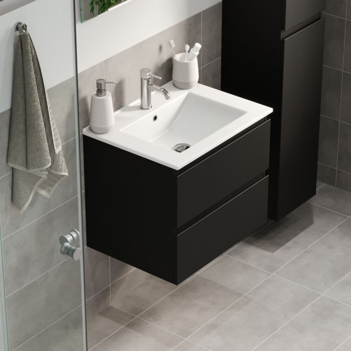 Baðinnrétting með handlaug svört 60 cm Camden Inte | BAUHAUS