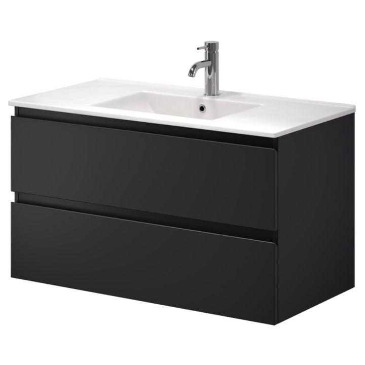 Baðinnrétting með handlaug 90 cm svört Camden | BAUHAUS