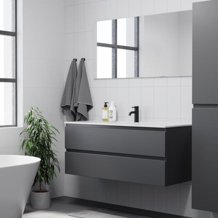 Baðinnrétting með handlaug 120 cm grá Camden | BAUHAUS